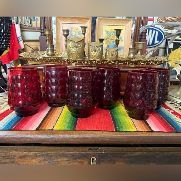 Anchor Hocking | Dining | Vintage Anchor Hocking Bubble Ruby Glasses 6 ...